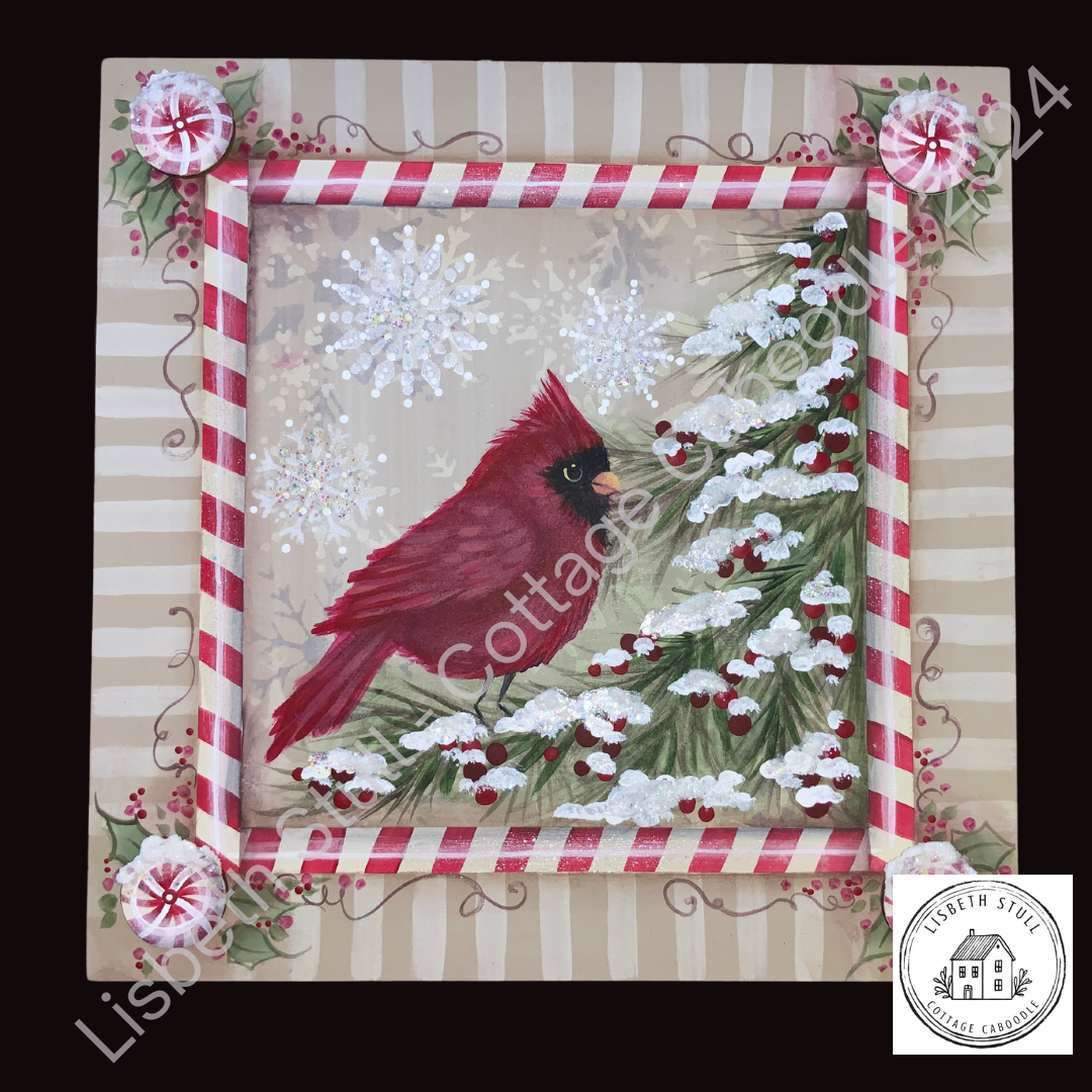Snowy Cardinal Gallery Box Panel | Cottage Caboodle - Lisbeth Stull