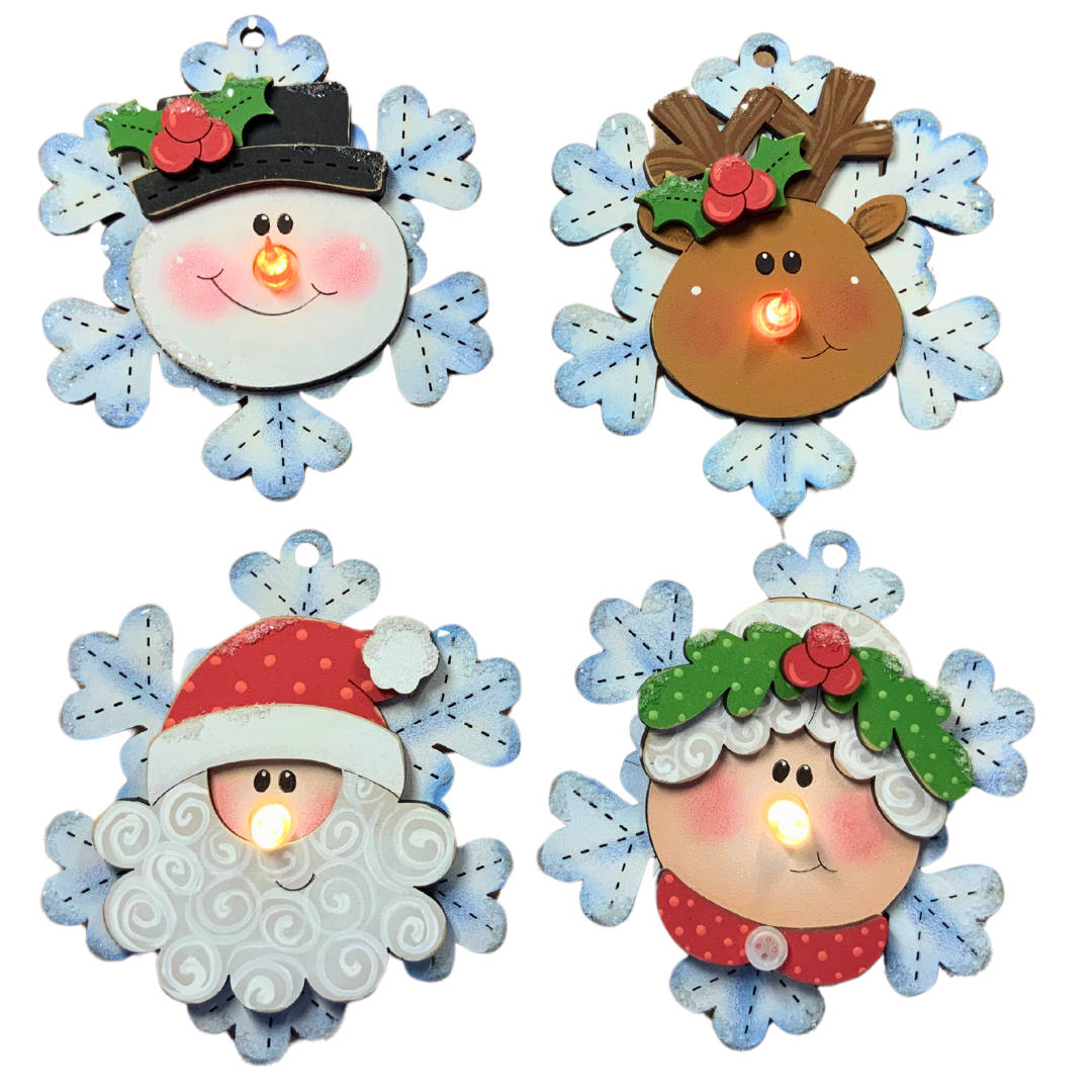 Set of 4 Snowflake Ornaments with Lit Characters | Cottage Caboodle ...